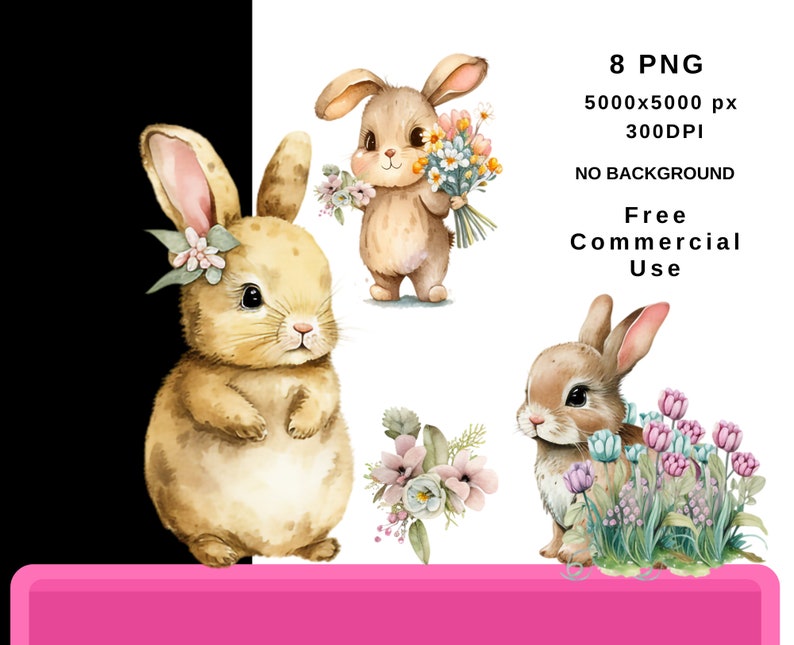 Watercolour Baby Bunny Clipart Bundle, Cute Brown, Easter Themed ...
