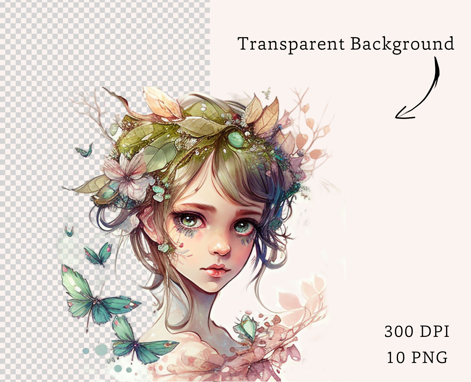 10 Png Watercolor Delicate Woodland Forest Fairy Girls Cute - Etsy