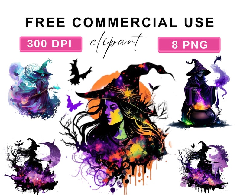 Witch Clip Art, Watercolor Clipart Bundle, Magic Clip Art, Mystical ...