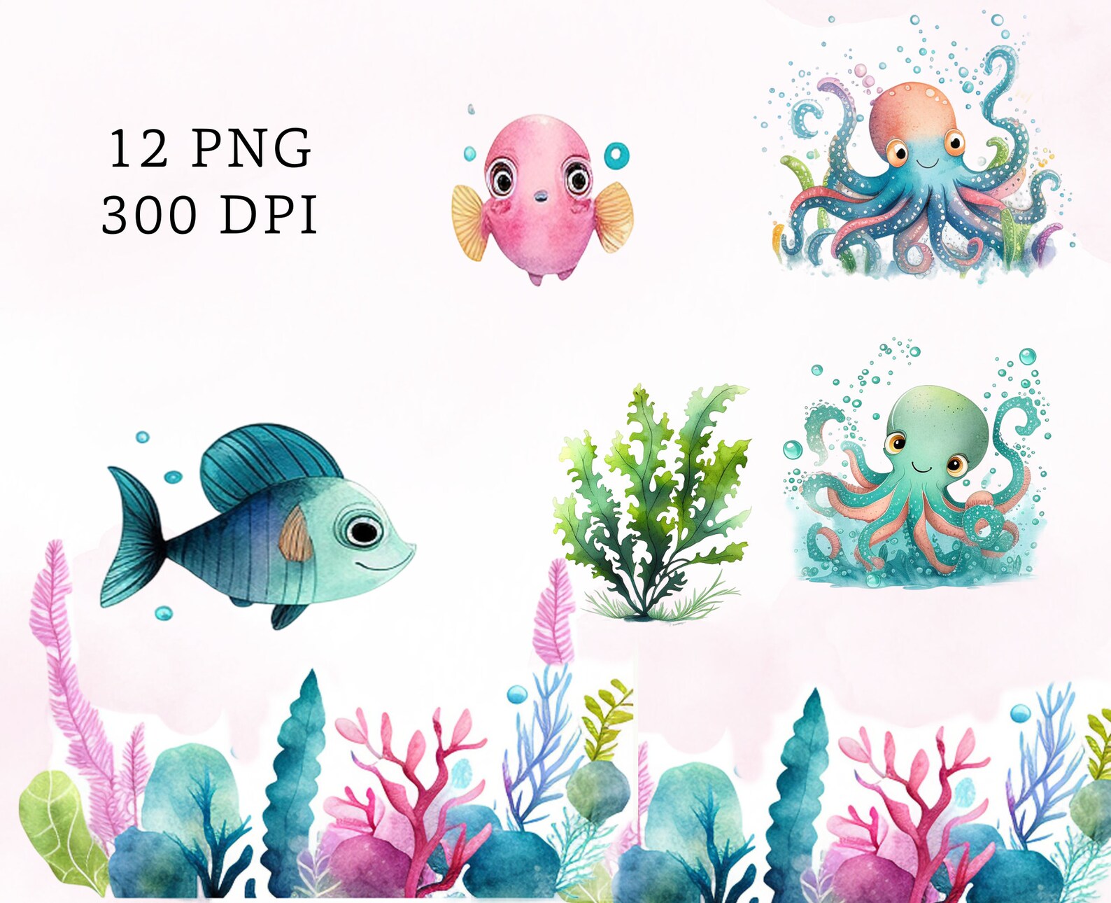 Sea Animal Clipart, Fish Clipart, Dolphin Clipart, Watercolor Fish ...