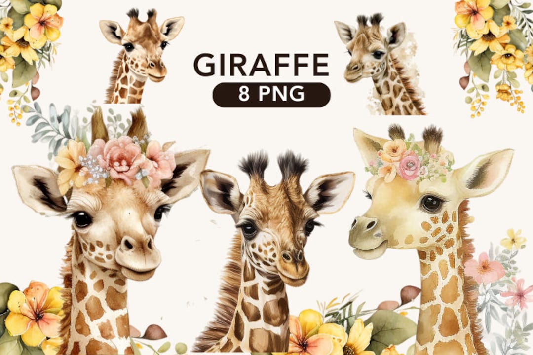 Giraffe Watercolor Clipart, Cute Baby Shower Graphics, African Zoo ...