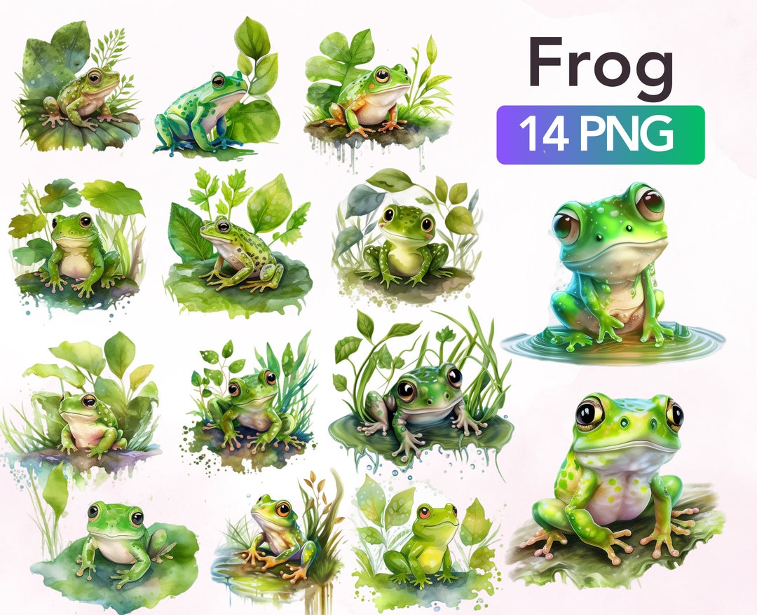 Cute Watercolor Frogs, Frog Clipart, Frogs Illustration Clip Art PNG ...