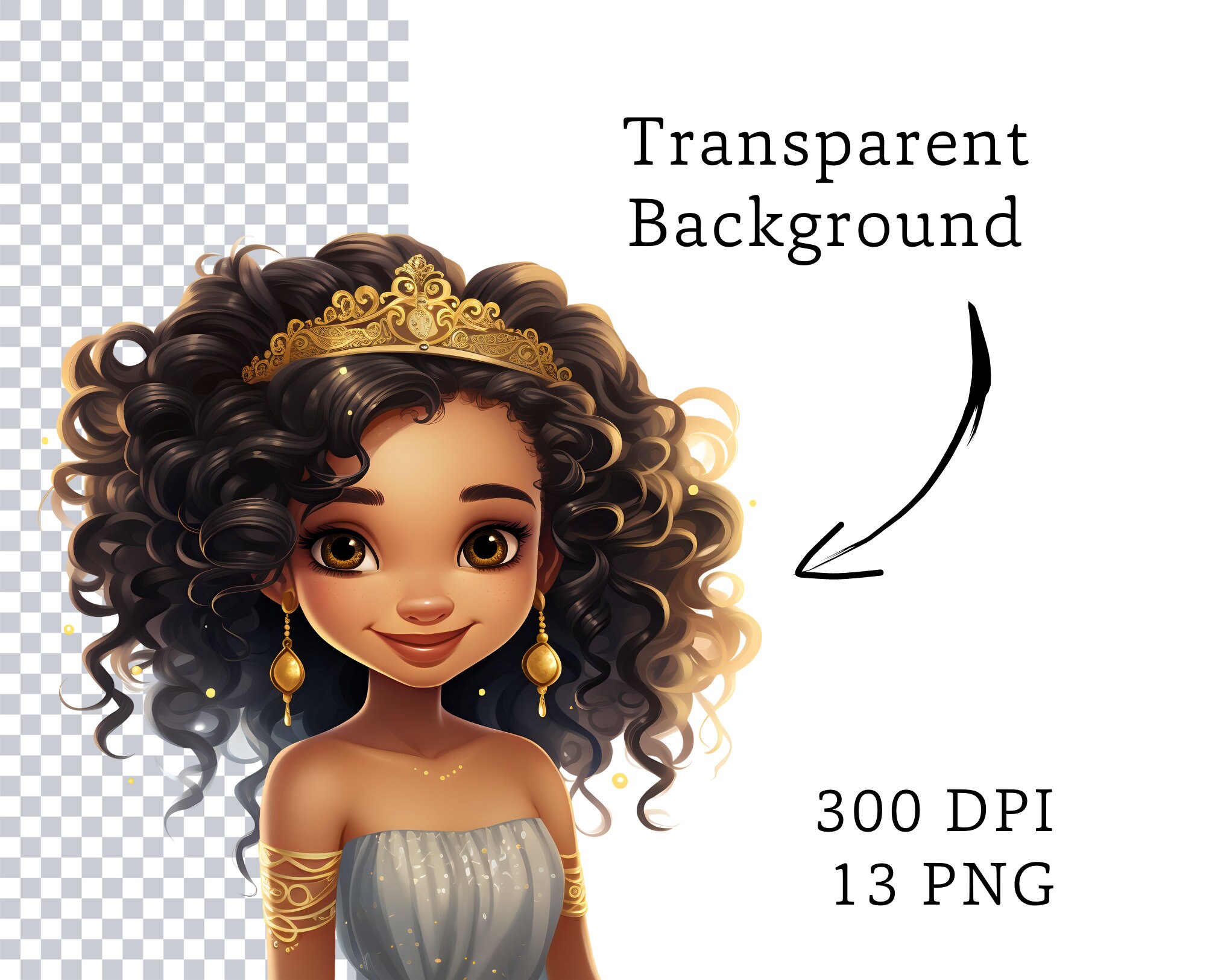 Watercolor Black Princess Png, Black Girls PNG, Black Girl Clipart, Black History Girl, Little ...