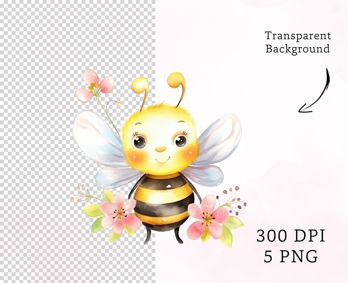Watercolour Cute Bee Clipart, Bee PNG, Bee Art, Baby Bee Clip Art, Bees ...
