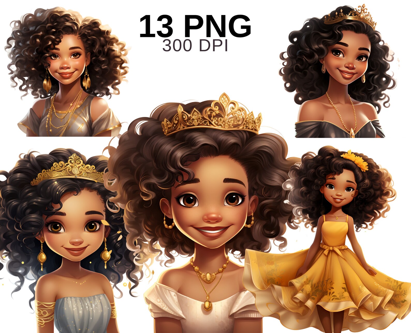 Watercolor Black Princess Png, Black Girls PNG, Black Girl Clipart, Black History Girl, Little ...