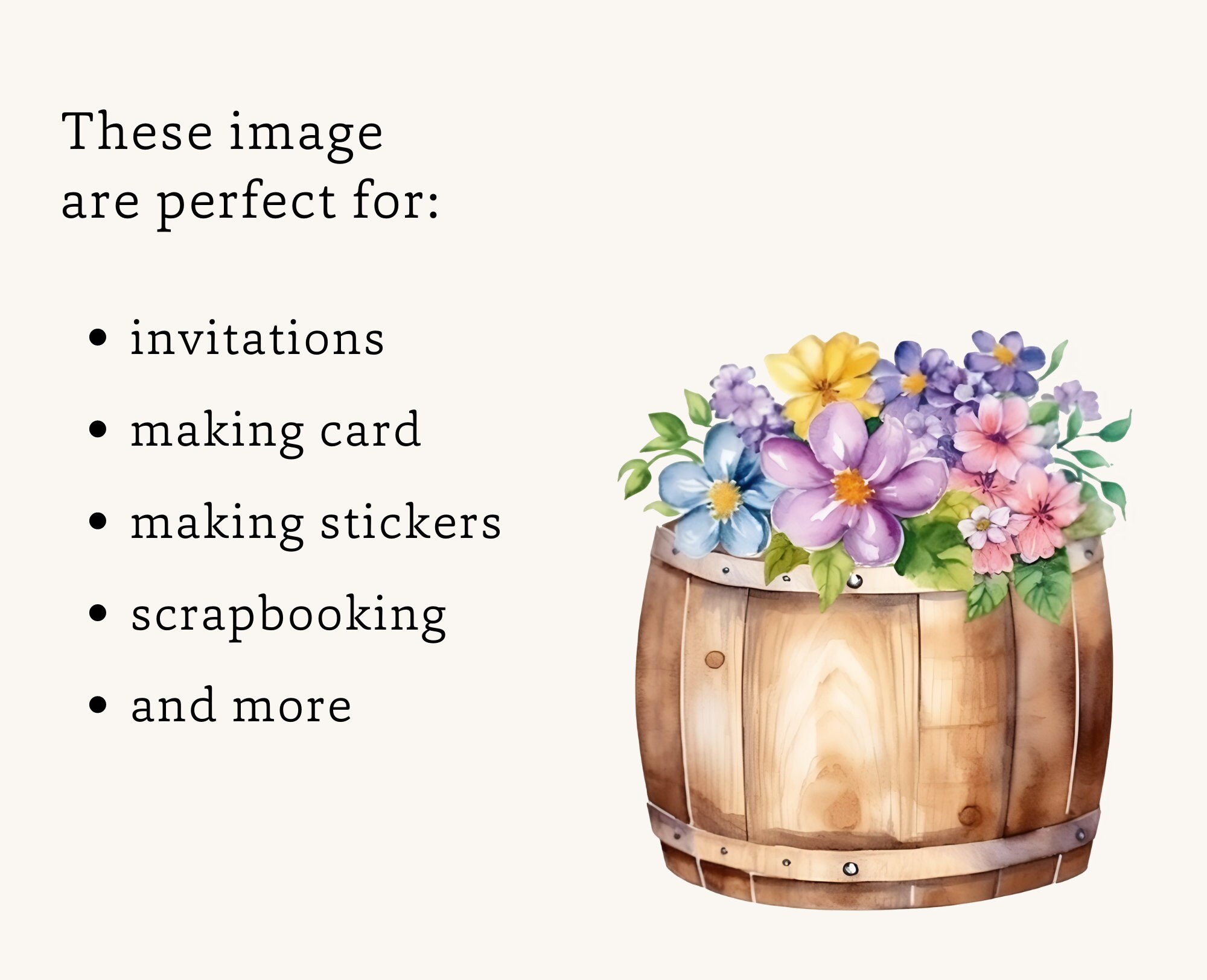 Watercolor Flower Barrel Flower Barrel Clipart PNG Wooden - Etsy