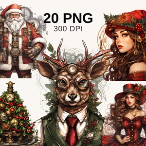 Steampunk Christmas Clipart Bundle, Steampunk PNG, Watercolor Steampunk ...