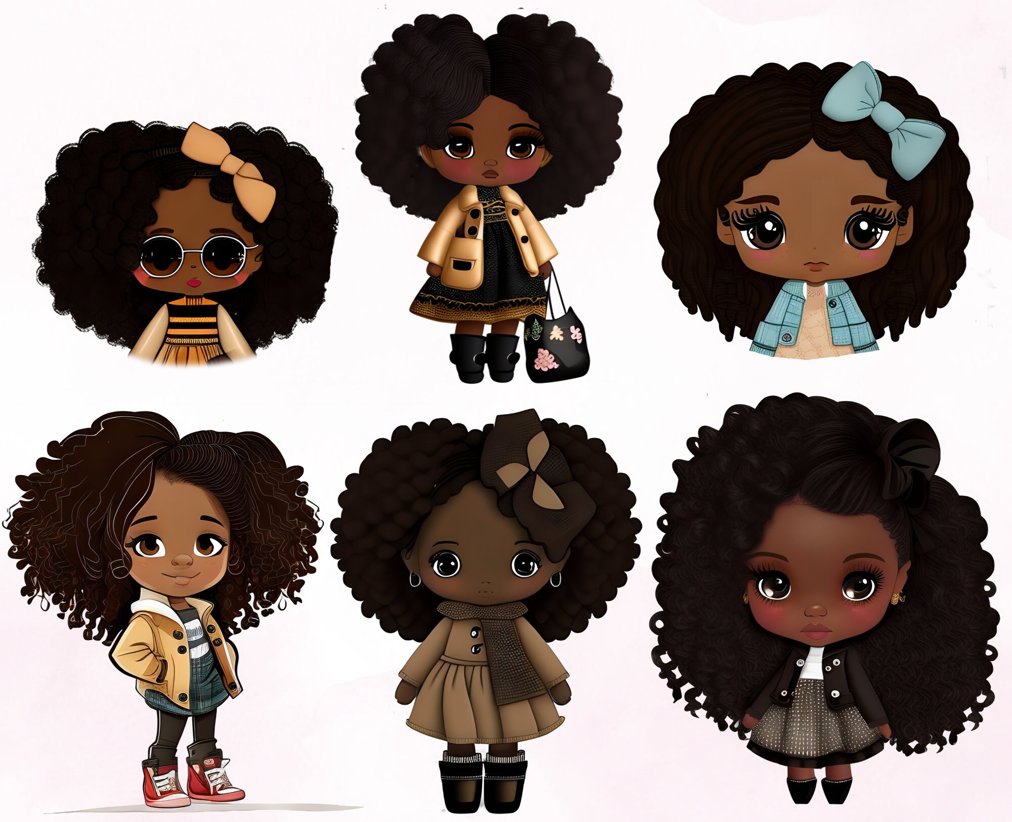 6 Png Cute Black Girls Bundle, Little Black Girlpng Clipart Bundle ...