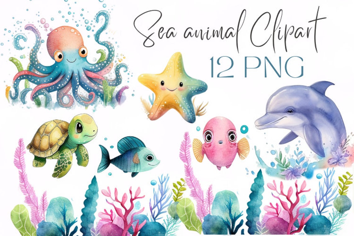 Sea Animal Clipart, Fish Clipart, Dolphin Clipart, Watercolor Fish ...