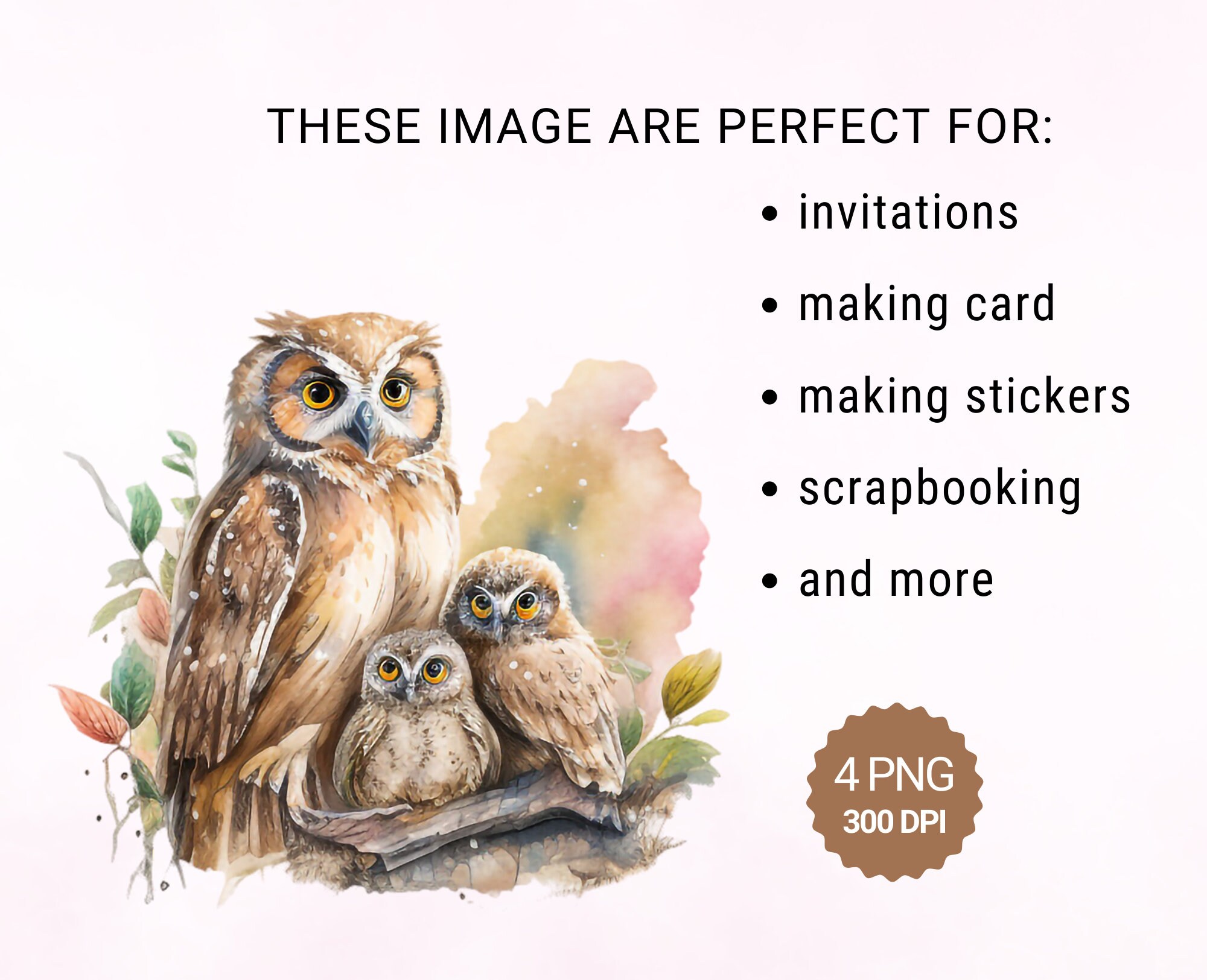 Watercolor Owl Clipart Bundle Owl Png Fantasy Owl - Etsy