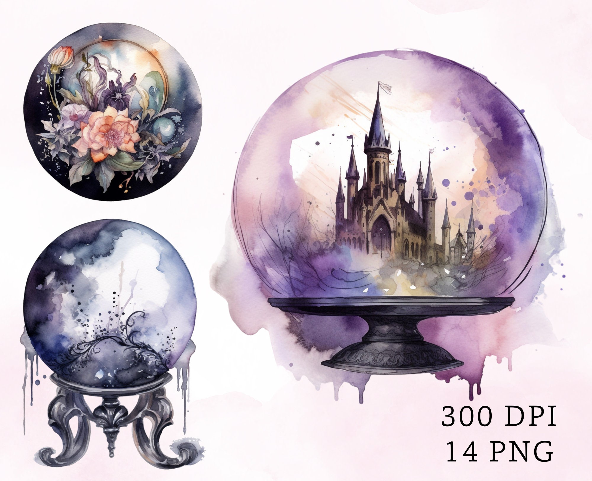 Watercolor Crystal Balls Clipart, Magical Mystery Witchy Crystal Ball ...