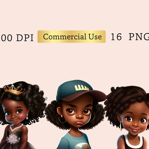 16 Png Black Girls Bundle, Little Black Girlpng Clipart Bundle, Black ...