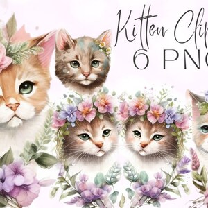 Watercolour Fantasy Kitten Clipart Floral Cat Clipart - Etsy