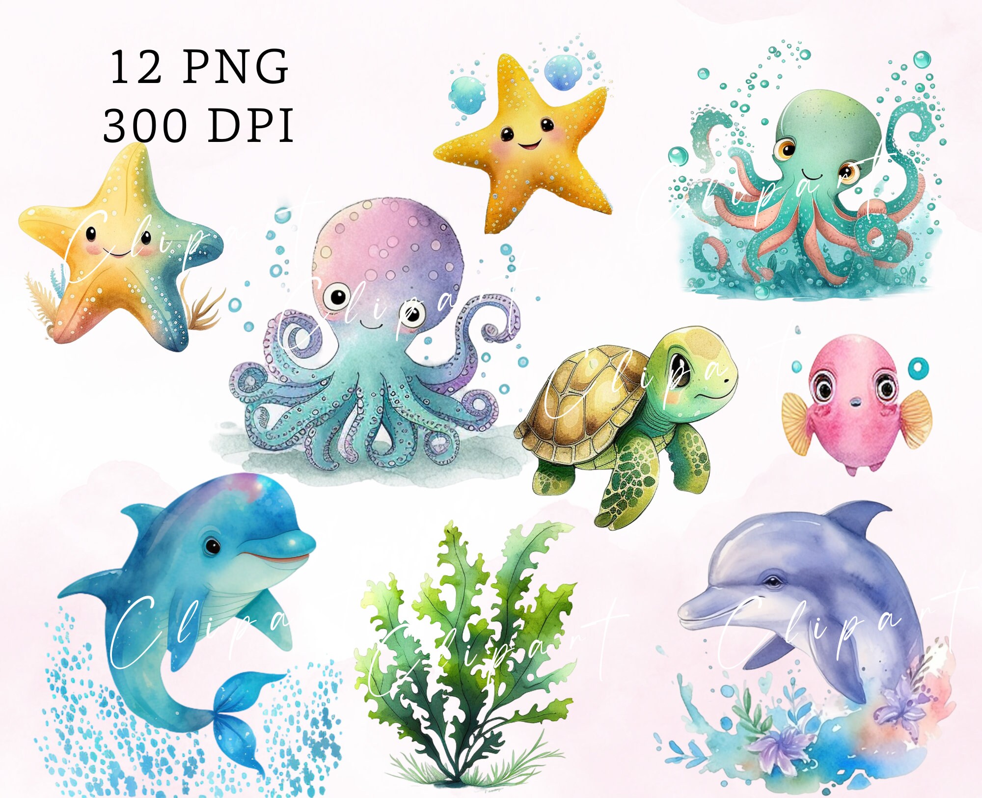 Sea Animal Clipart, Fish Clipart, Dolphin Clipart, Watercolor Fish ...