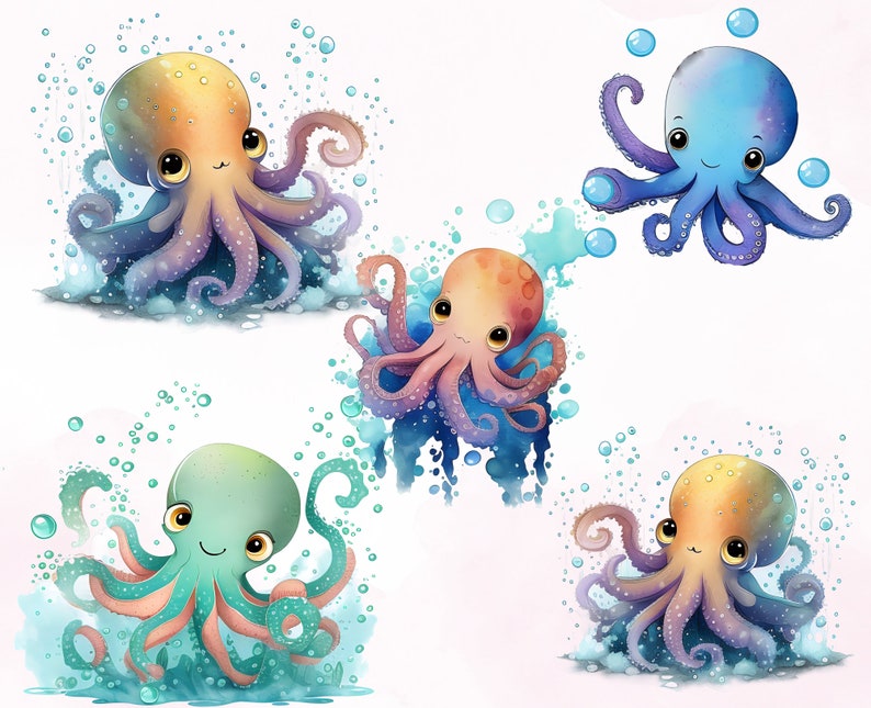 Watercolor Cute Octopus Clipart, Octopus Png, Octopus Baby Shower ...