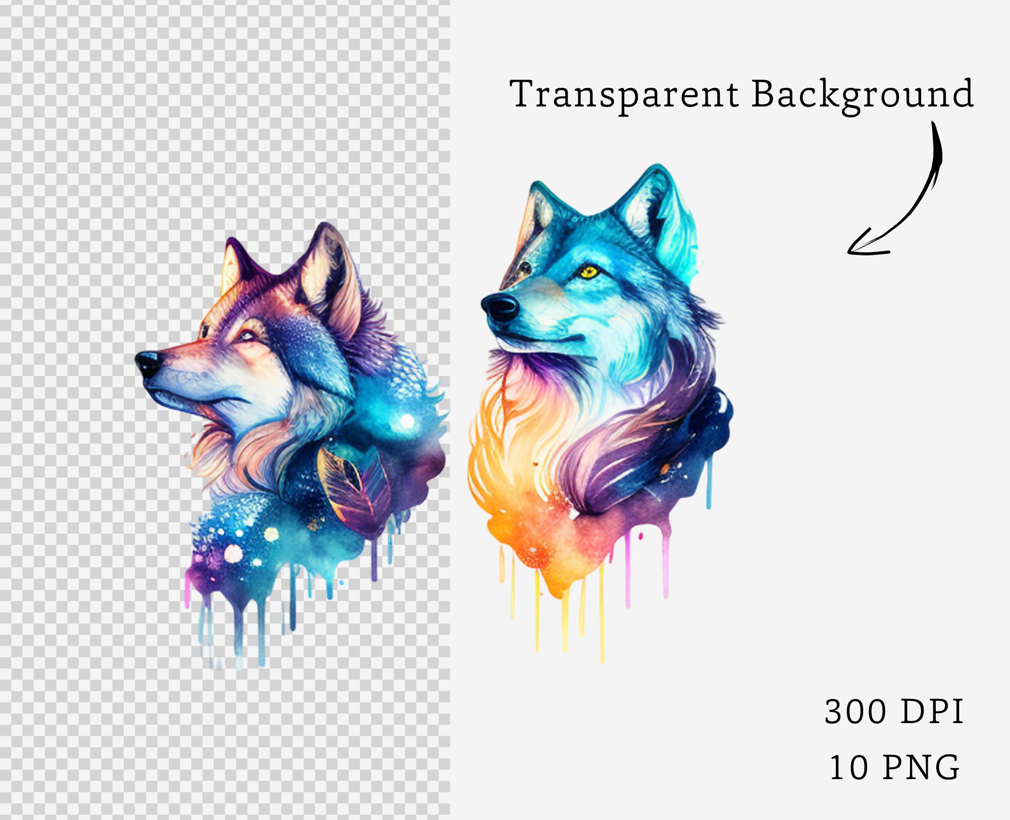 Watercolour Style Cosmic Wolves Clipart Bundle Animal - Etsy