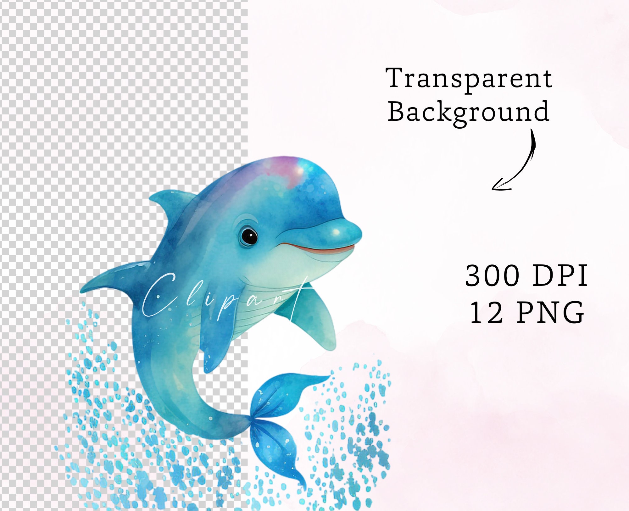 Sea Animal Clipart, Fish Clipart, Dolphin Clipart, Watercolor Fish ...
