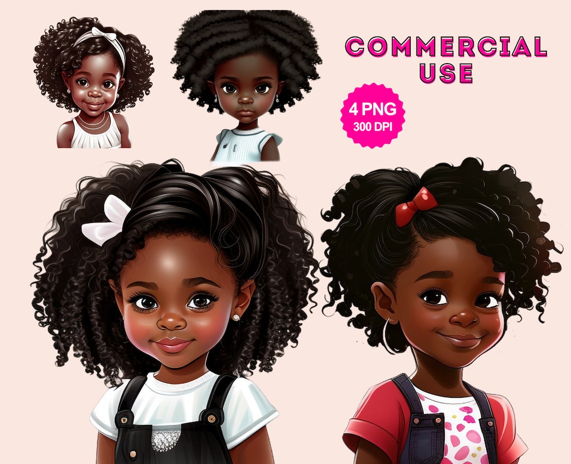 4 Png Cute Black Girls Bundle Little Black Girlpng Clipart - Etsy