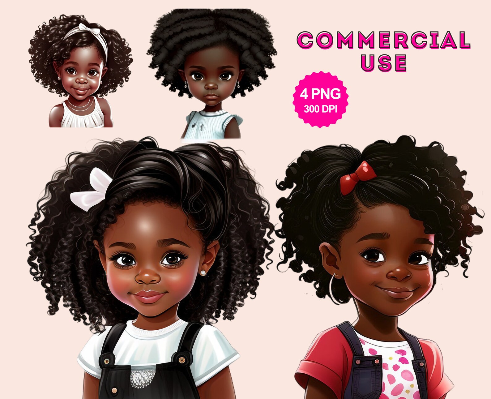 4 Png Cute Black Girls Bundle Little Black Girlpng Clipart - Etsy