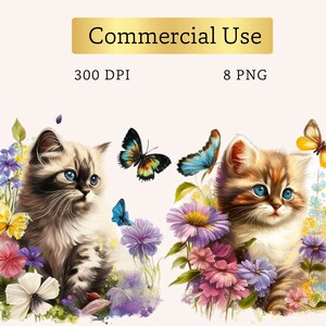 Watercolour Fantasy Kitten Clipart, Floral Cat Clipart, Fantasy Cat ...