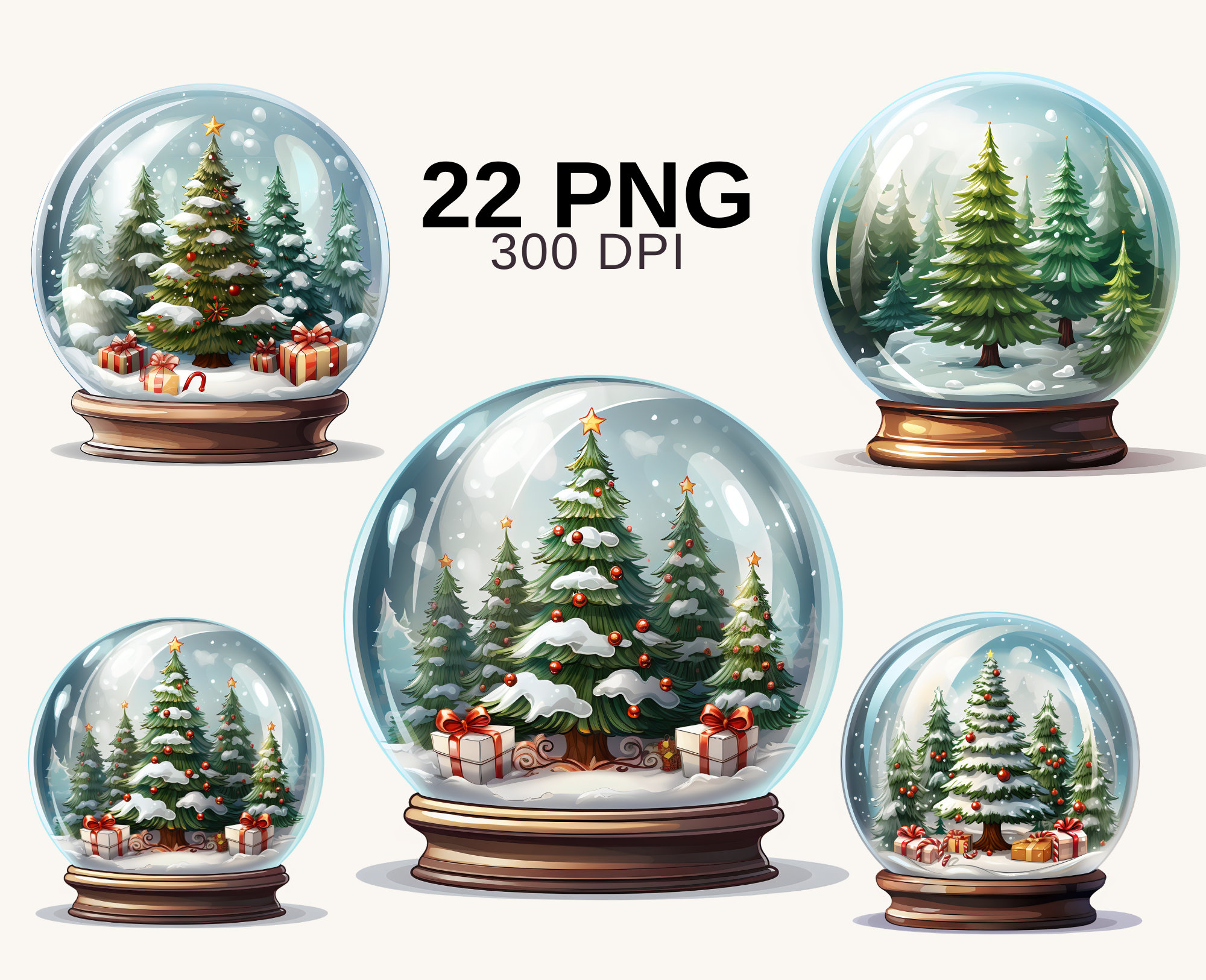 Christmas Snow Globe Clipart, Christmas Clipart Bundle, Christmas Snow ...