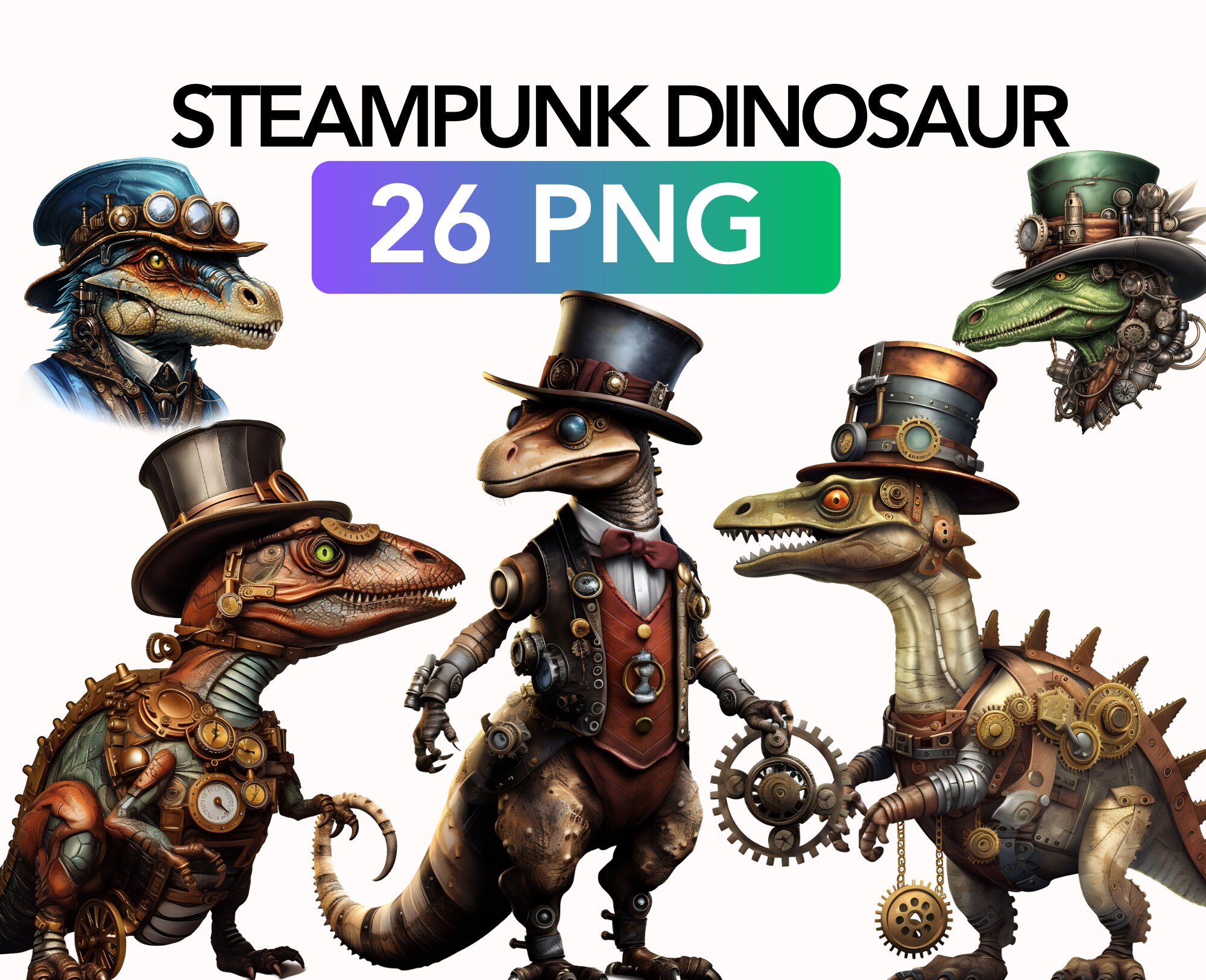Steampunk Dinosaur Bundle Steampunk PNG PNG Steampunk - Etsy