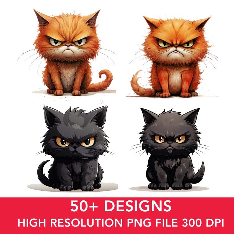 50 Grumpy Cats Clipart, Cats Cartoon Png, Funny Cats Clipart, High ...