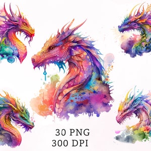 30 PNG Watercolour Colourful Fantasy Dragon Clipart, Magic Baby Dragons ...
