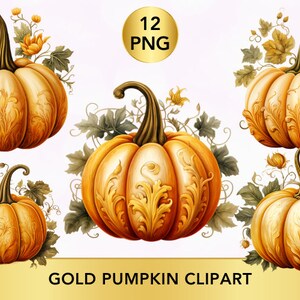 Gold Pumpkin Clipart Halloween Clipart Autumn Clip Art Fall - Etsy