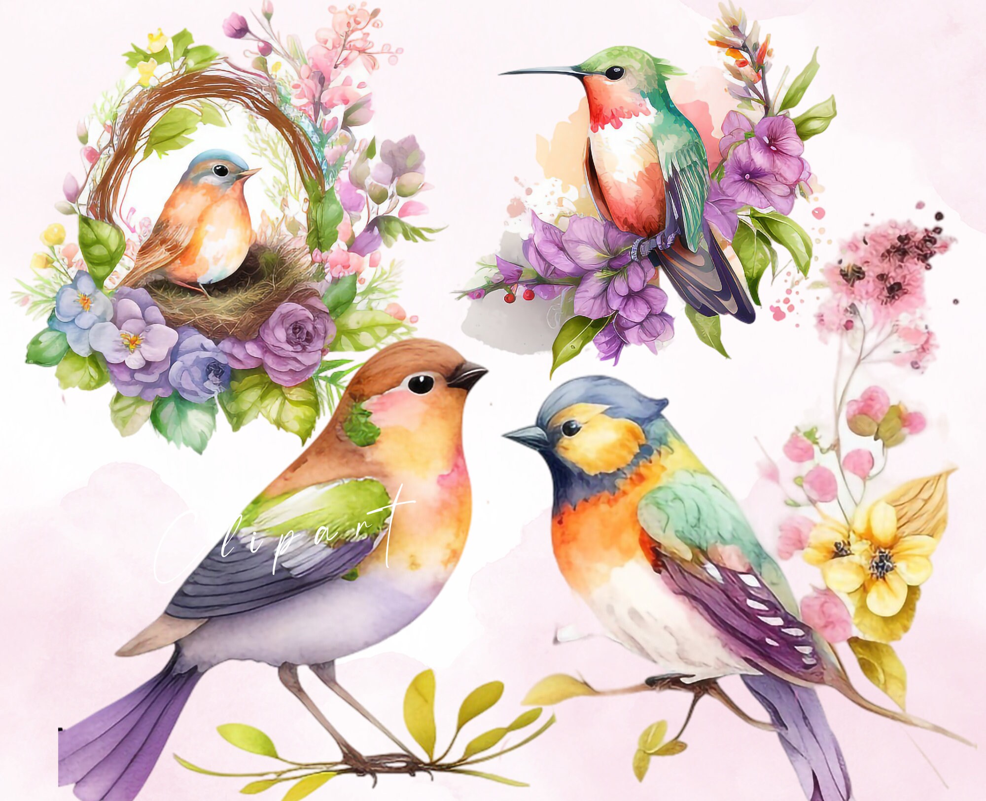 Watercolor Spring Animals Clipart, Rabbit With Flowers, Watercolor Fox ...