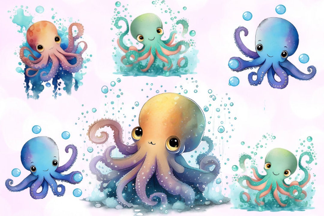 Watercolor Cute Octopus Clipart, Octopus Png, Octopus Baby Shower ...
