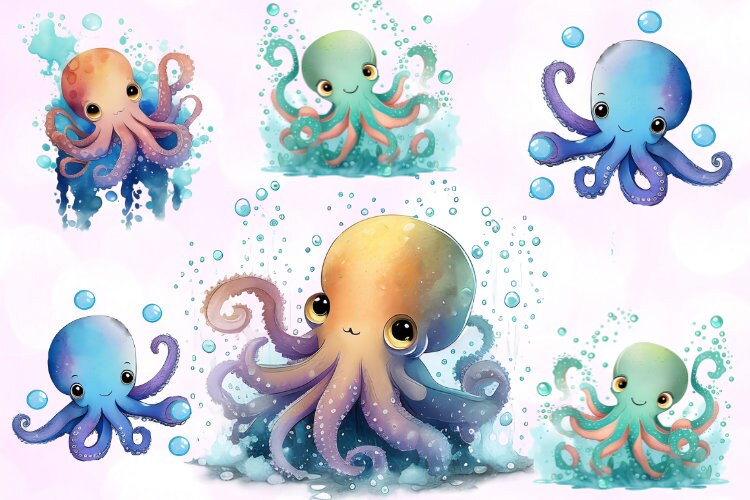 Watercolor Cute Octopus Clipart, Octopus Png, Octopus Baby Shower ...