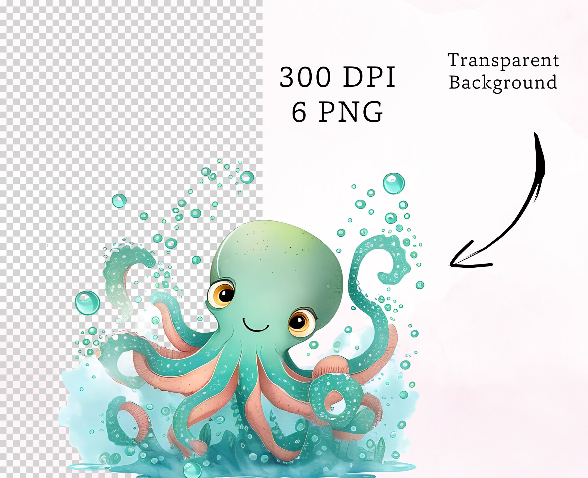 Watercolor Cute Octopus Clipart, Octopus Png, Octopus Baby Shower ...