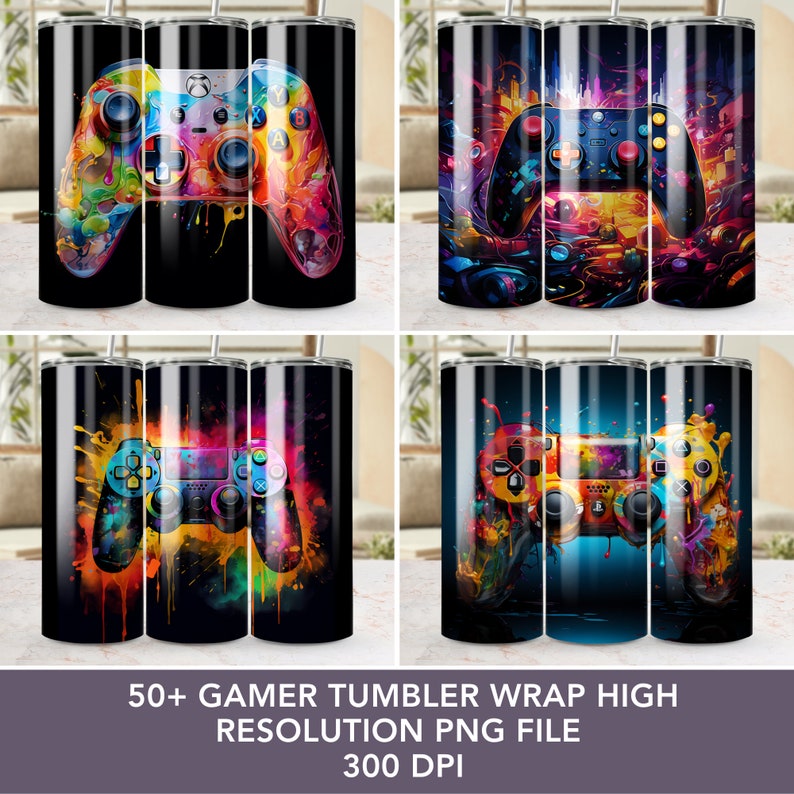 50 Gamer Tumbler Wrap Bundle, 3D Gamer Tumbler Wrap for 20 Oz Skinny ...