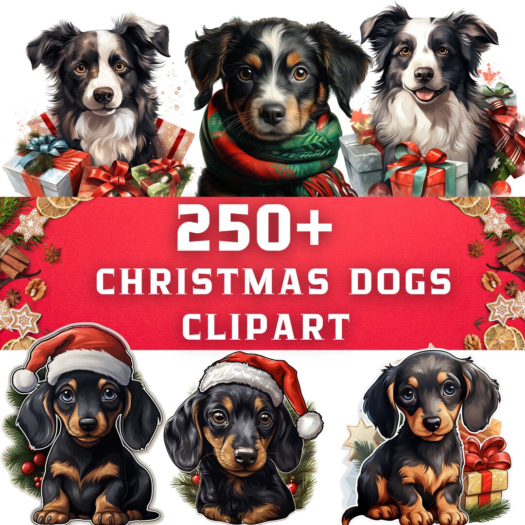 250 Santa Dogs PNG Clipart Bundle, Christmas Dog Portraits, Digital ...
