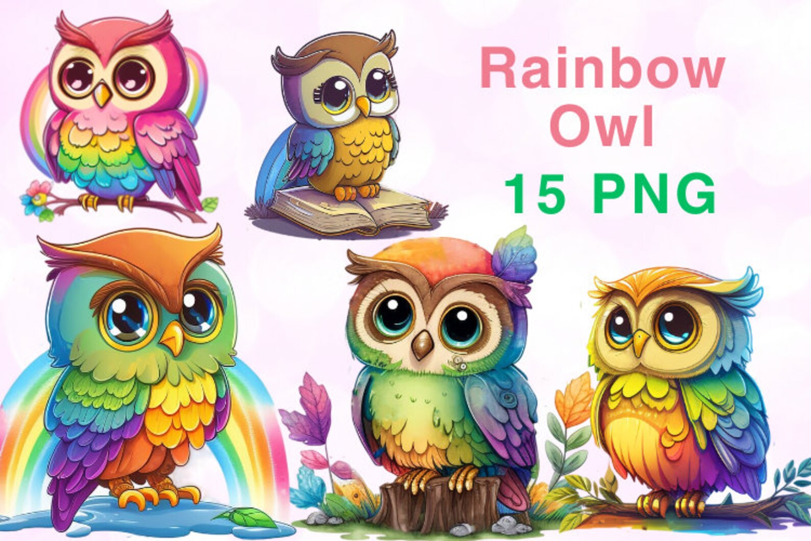 16 Png Cute Owl Clipart PNG, Bright Colorful Owl Clipart PNG, Bundle ...