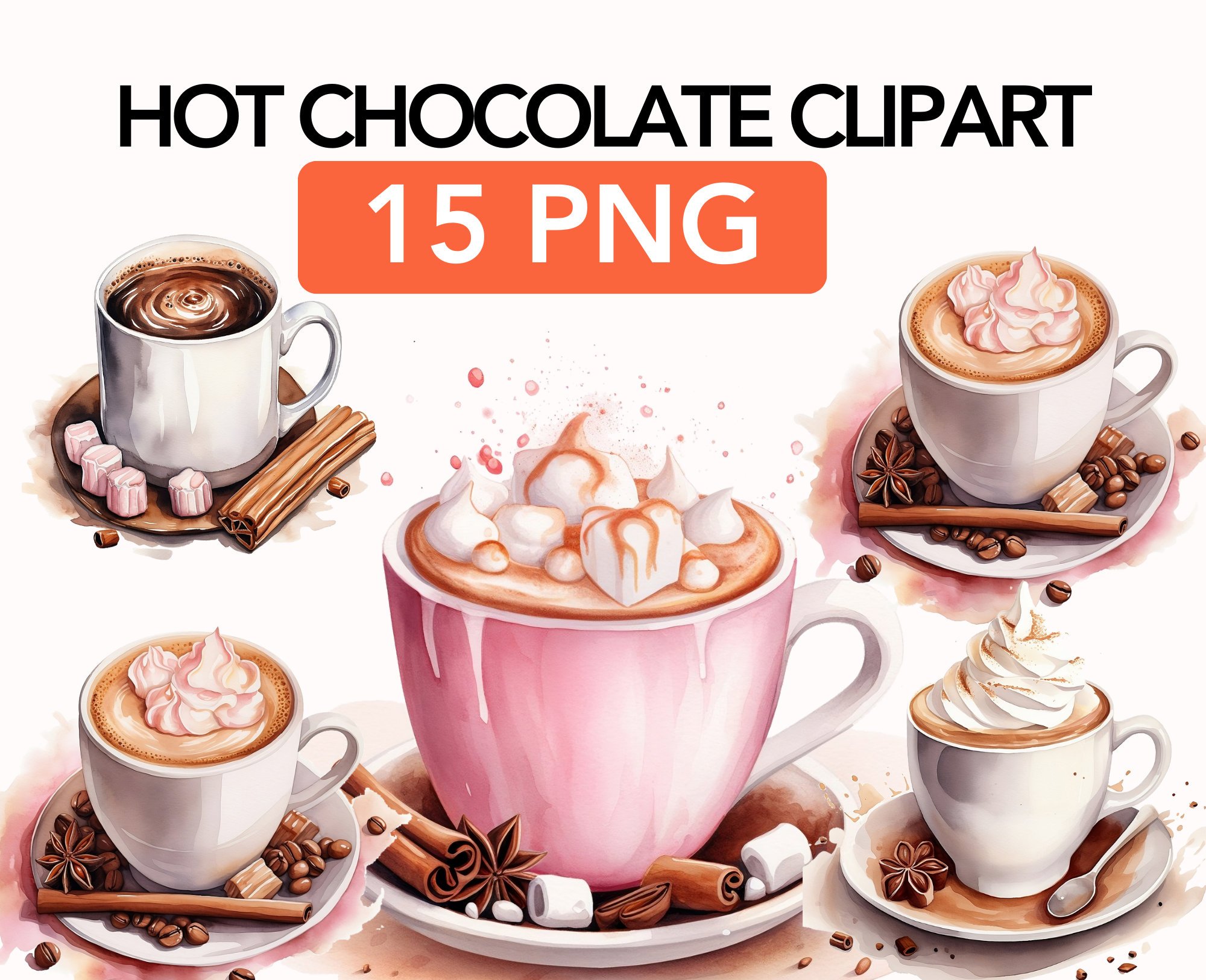 Watercolor Hot Chocolate Clipart, Christmas Clipart Bundle, Food ...