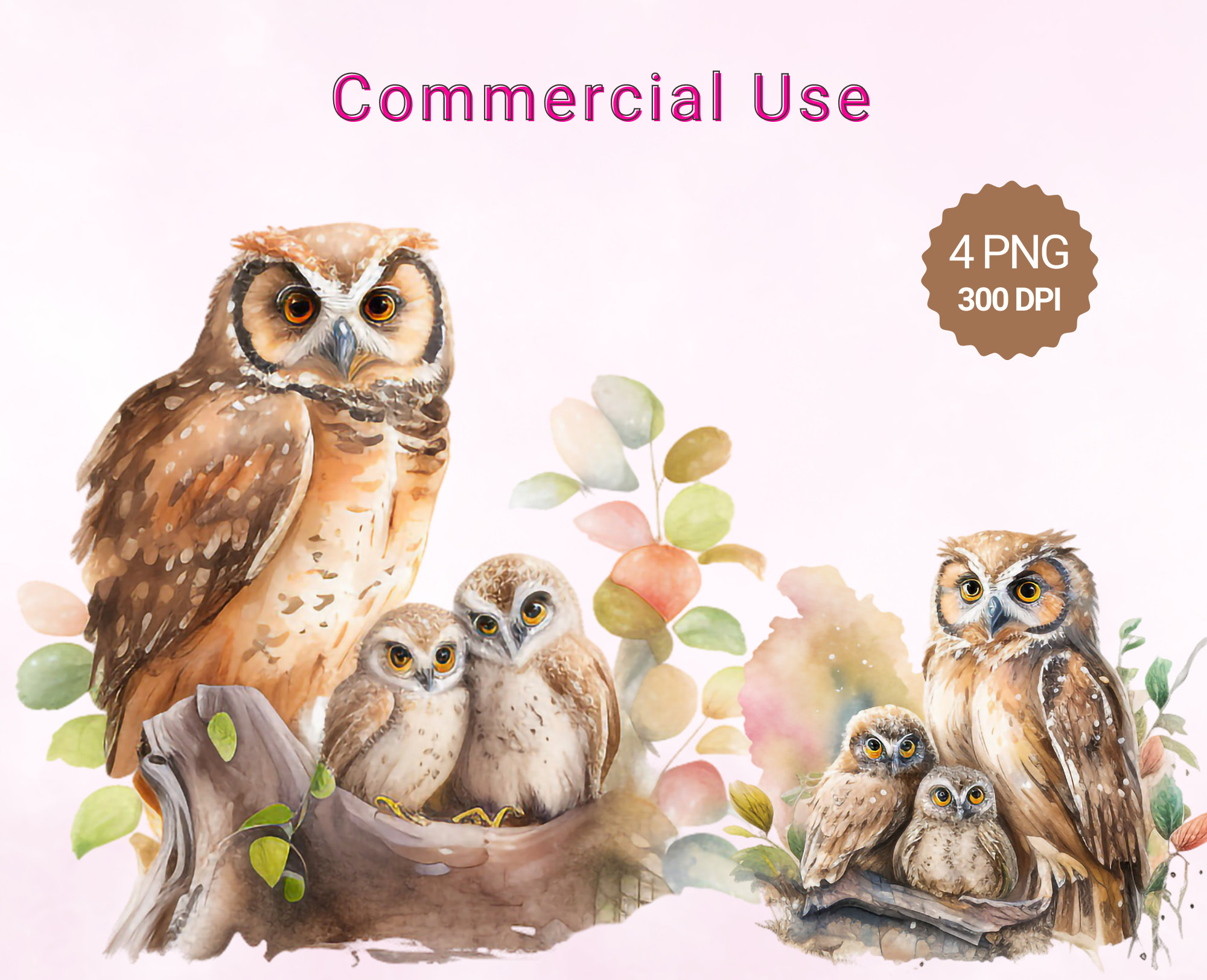 Watercolor Owl Clipart Bundle Owl Png Fantasy Owl - Etsy