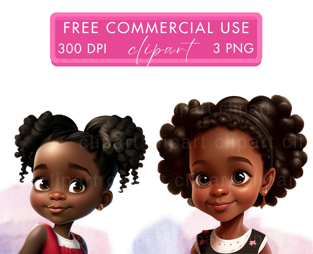Cute Black Girls Bundle, Little Black Girlpng Clipart Bundle, Black ...