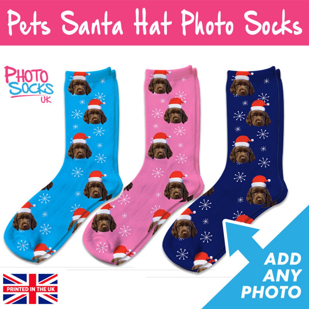 Personalised Pets Santa Hat Photo Socks Fun Novelty Gift Custom Pet ...