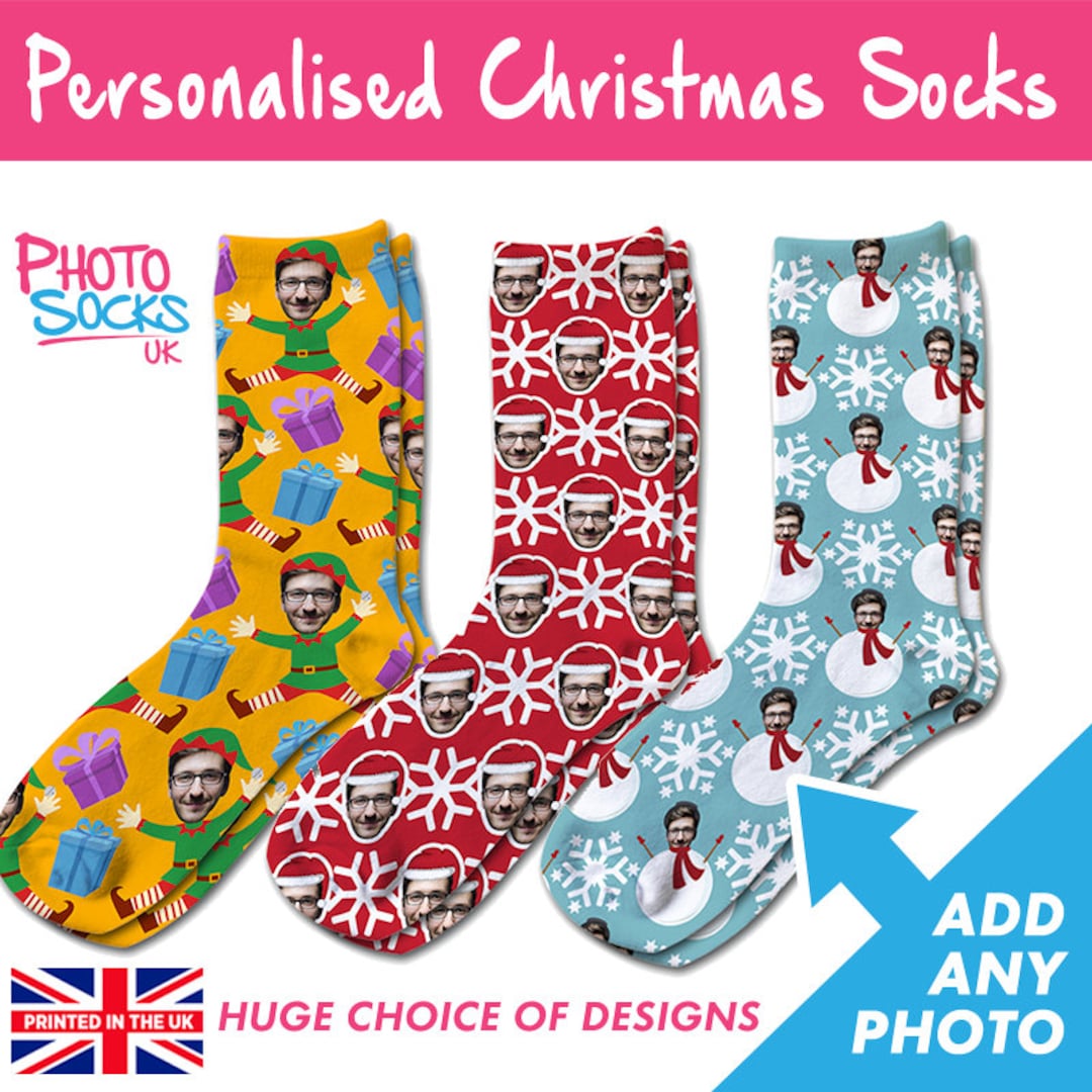 Personalised Christmas Photo Socks Fun Novelty Gift Add Any Photo Great ...
