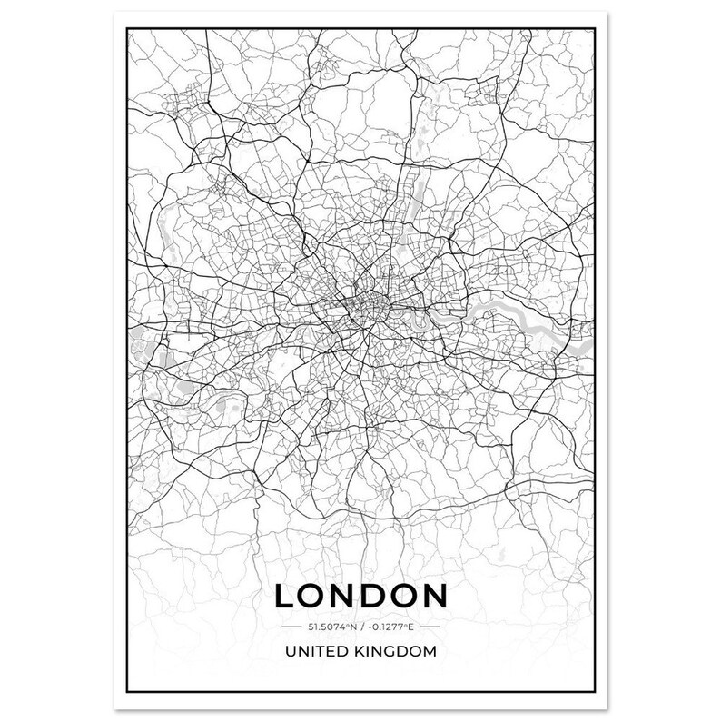 London Map Poster England Wall Art White & Black Print City Map Poster ...