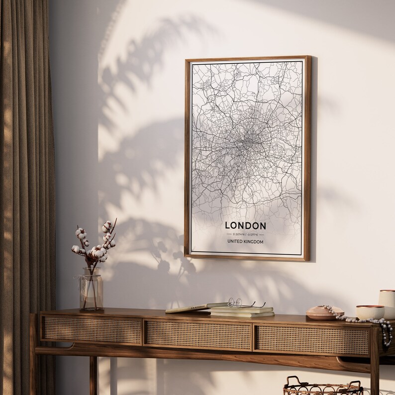 London Map Poster England Wall Art White & Black Print City Map Poster ...