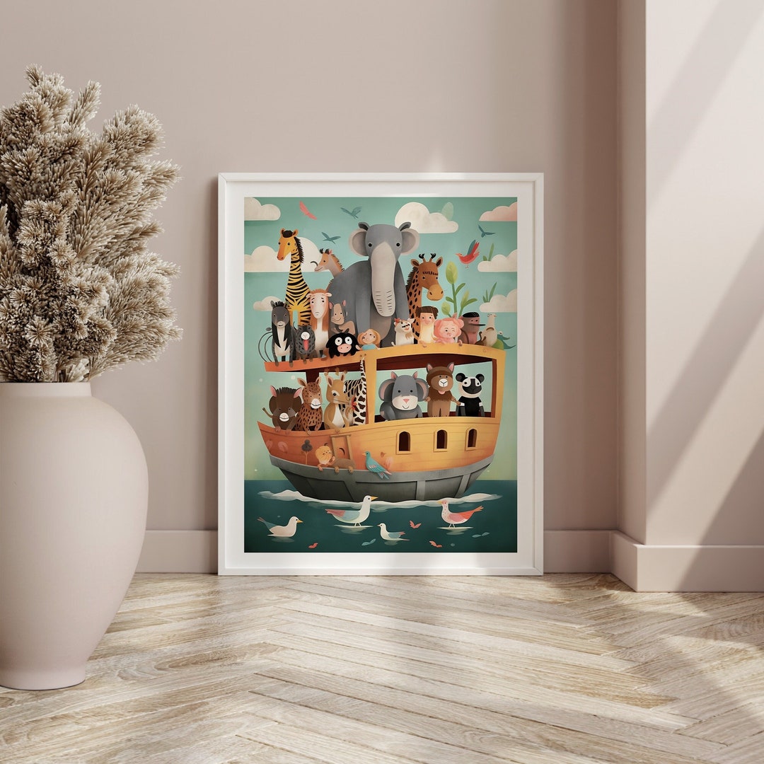 Noah's Ark Christian Poster, Christian Nursery Print Wall Decor ...