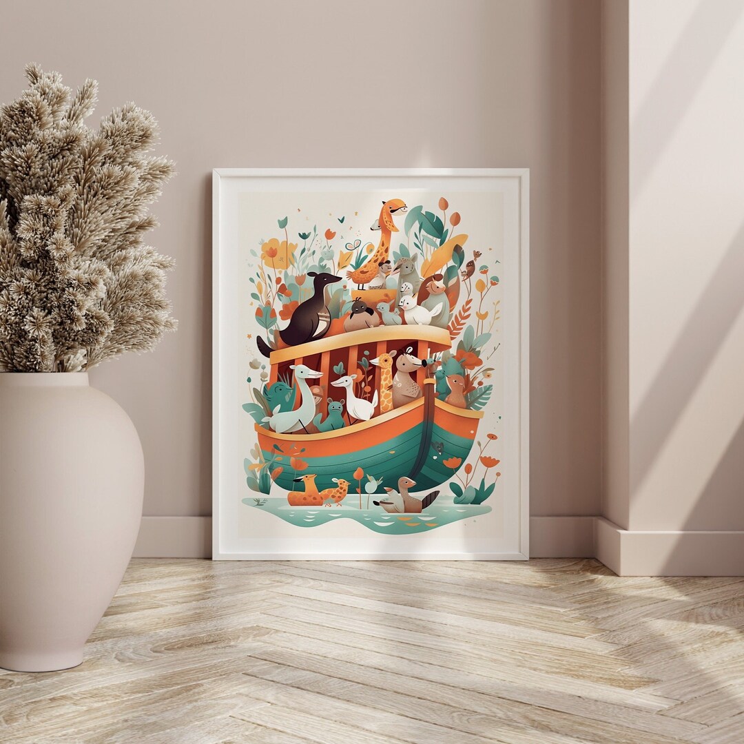 Noah's Ark Nursery Print, Christian Nursery Decor Poster, Playroom ...