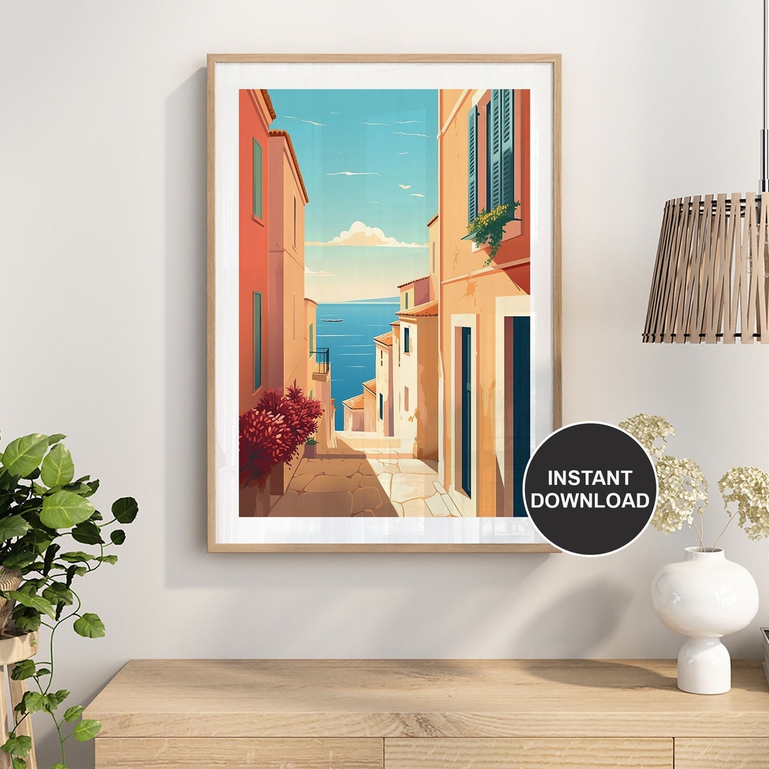 Corfu Travel Digital Printable Poster Download Minimalist Greece Wall Art Simple Vintage Retro ...