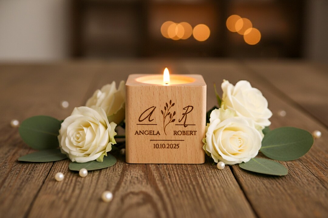 Candle Wedding Favors - Engraved Wooden Tealight Holder, Party Favors ...