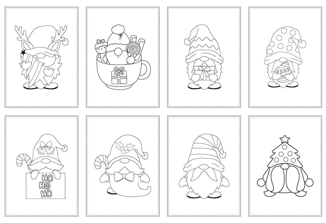 Christmas Gnomes Coloring Pages, 20 Printable Color Sheets, Cute ...