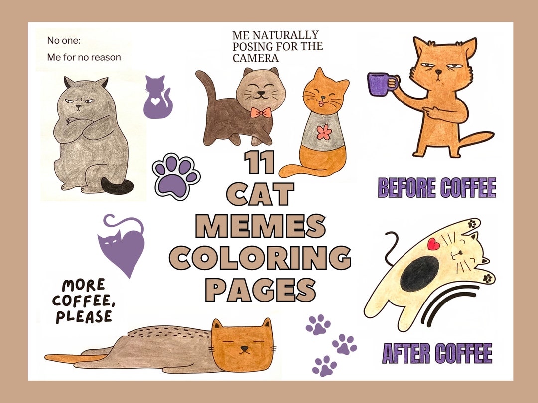 Cat Memes Coloring Pages for Girls and Boys 11 Printable - Etsy