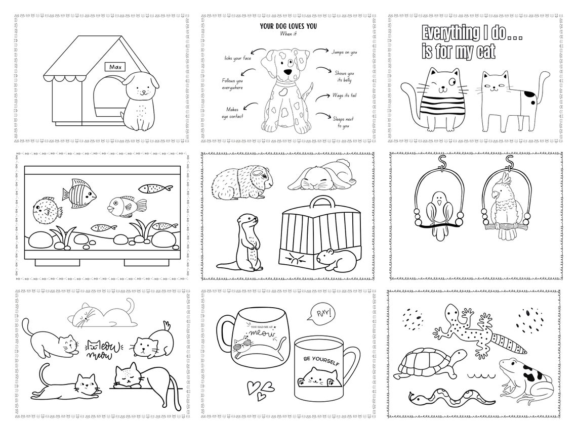 Cute Pets Coloring Pages, 18 Colouring Sheets, Printable Color Pages ...